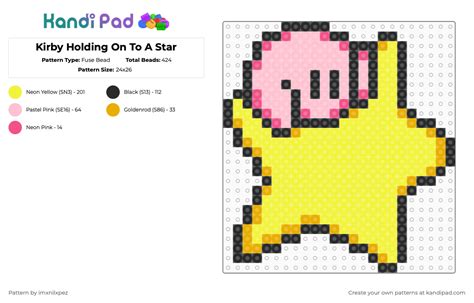 Kirby Holding On To A Star Fuse Bead Pattern Kandi Pad Kandi Patterns Fuse Bead Patterns