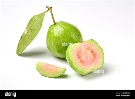 Pink Guava Fruits Isolated On White Background Guava Fruit With Leaf Isolated On White