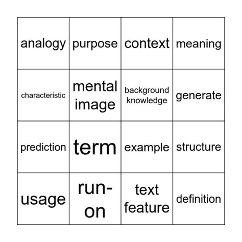 Key Vocab Bingo Card