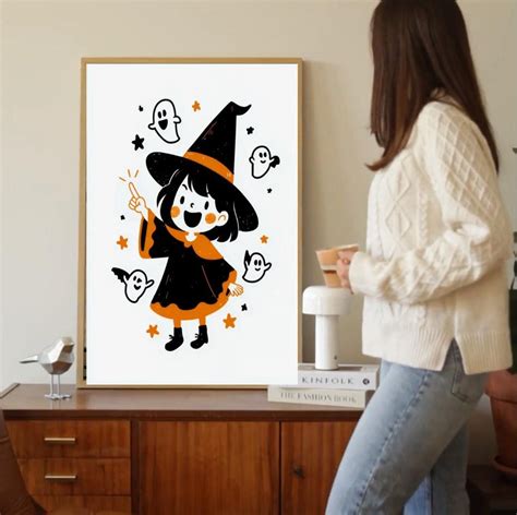 3 Printable Halloween Witch Posters Whimsical Wall Art With Little