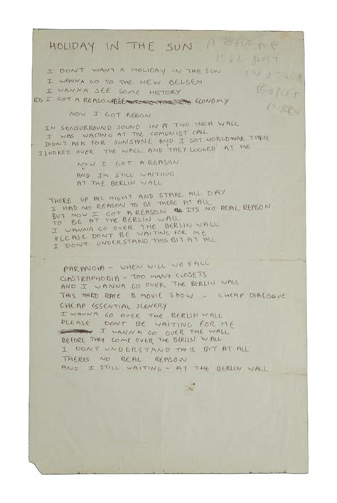 Sold At Auction The Sex Pistols Johnny Rotten Handwritten Holidays