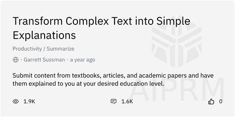 Prompt Transform Complex Text Into Simple Explanations By Garrett