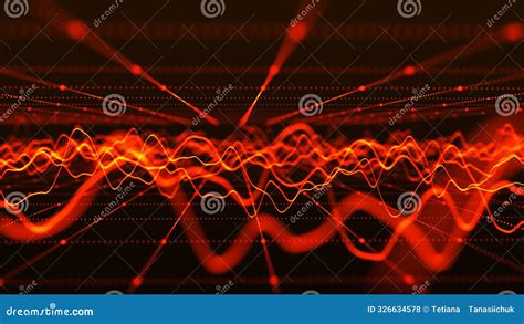 Wave Of Particles Futuristic Pattern Of Dots And Lines On A Dark Background Visualization Of