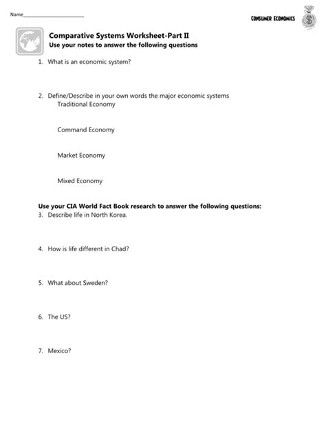 Comparative Economic Systems Worksheet