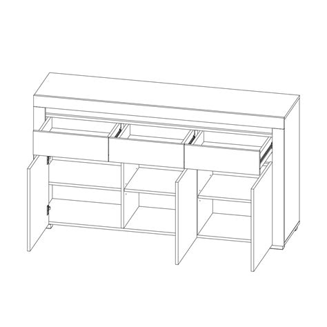 Aparador De 3 Portas Kasla Em Madeira E Antracite Com 3 Gavetas Led