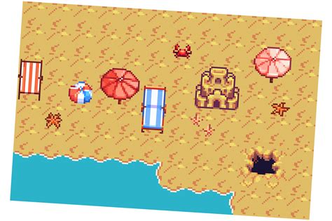 Beach Pack At Sea Top Down Assets Pixelart Pixel Art Sand Pack By