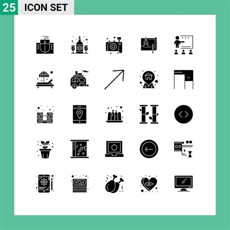 25 Universal Solid Glyph Signs Symbols of class paper camera construction architecture Editable ...