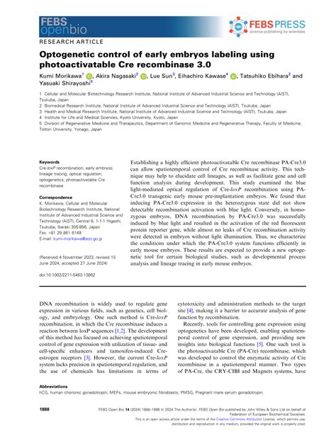 Pdf Optogenetic Control Of Early Embryos Labeling Using Photoactivatable Cre Recombinase 3 0