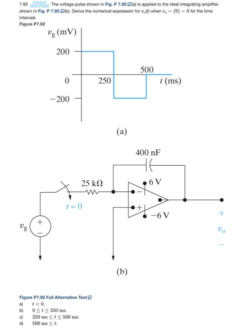 Solved 7 92 Multisim Pspice The Voltage Pulse Shown In