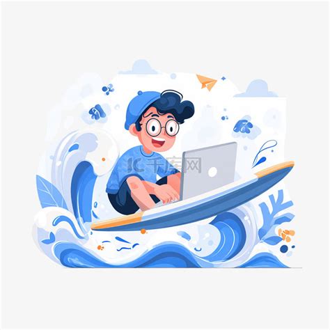 平面卡通人物上网图概念素材图片免费下载 千库网