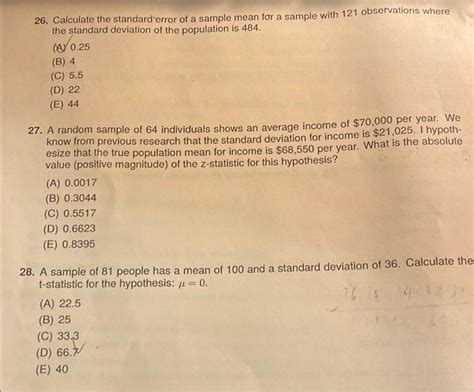Solved Calculate The Standard Error Of A Sample Mean For Chegg