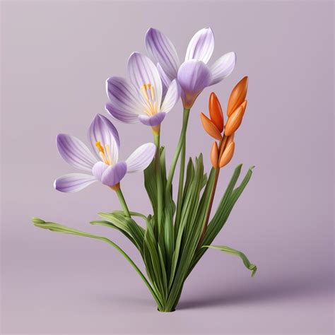 Crocus Sativus On Solid Background Premium Ai Generated Image