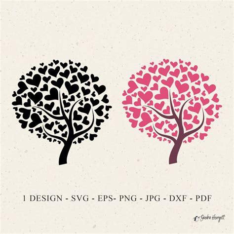 Heart Tree Plotter File Svg Dxf Png Pdf  Leaves Cricut Plant
