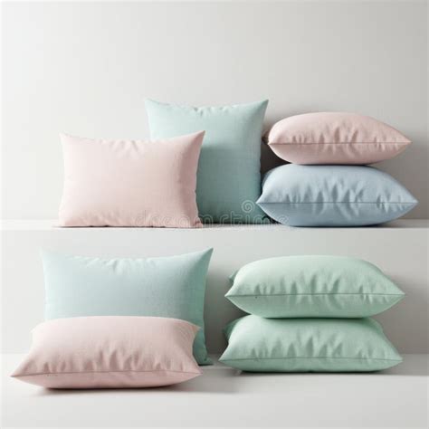 Pastel Pink Blue Green Throw Pillows On White Background Stock