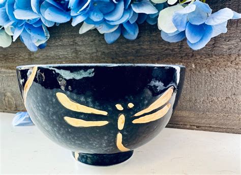 Kintsugi Bowl Kintsugi Blue Dragonfly Bowl Kintsugi Pottery Minimalist Home Decor Kintsugi