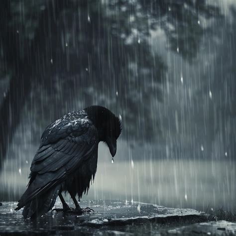 Sad Crow In The Rain Premium Ai Generated Image