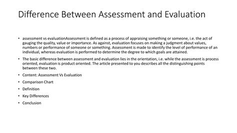 Difference Between Evaluation And Assessmentpptx