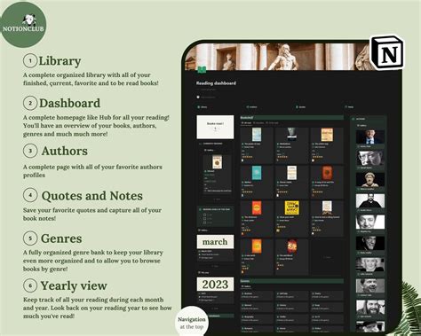 notion reading journal notion library notion template etsy