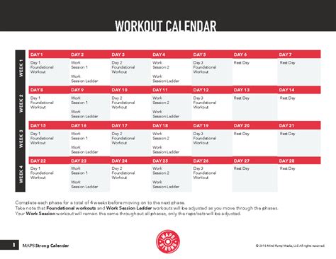Maps Strong Calendar Workout Calendar Day 1 Day 2 Day 3 Day 4 Day 5