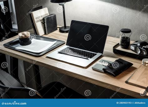 Tidy Desk With Breathtaking City Skyline Stock Image Cartoondealer