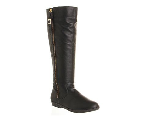 Office Nautical Knee Boots Black Leather Womens Knee High Boots