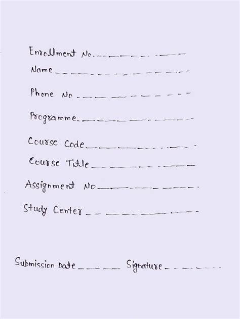 Download Ignou Assignment Front Page 2025 Pdf With Filling Guide