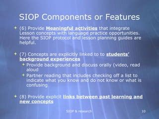 Siop Model And Research Findings Ppt