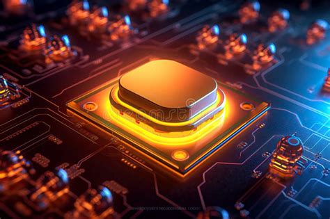 Hyper Realistic Close Up Of Glowing Computer Circuit Board In 3d Generative Ai Stock