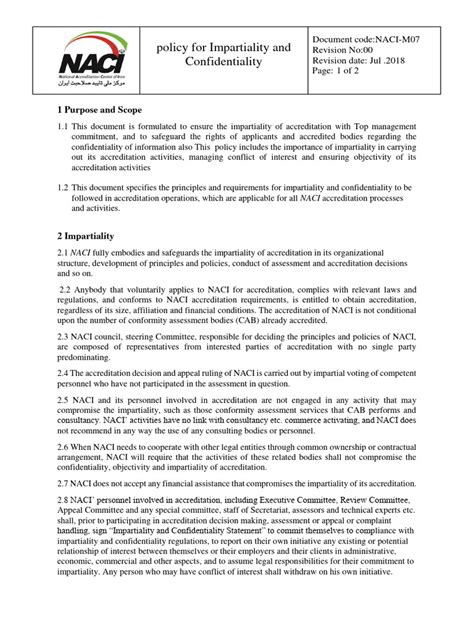 Naci M07 Impartiality Statment Pdf Confidentiality Policy
