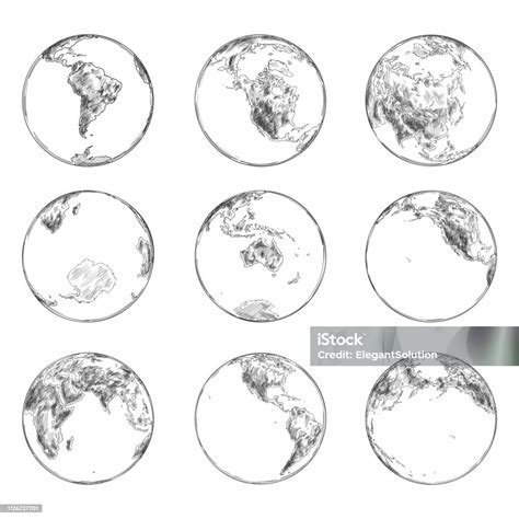 Sketches Of Continents On Planet Earthworld Ocean Stock Illustration
