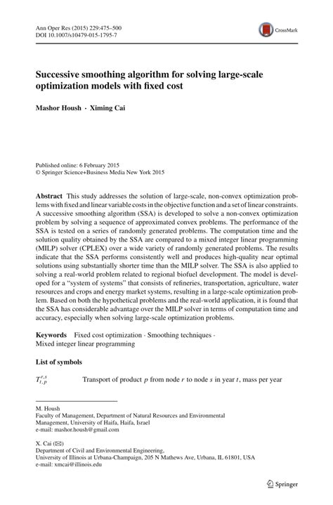 Pdf Successive Smoothing Algorithm For Solving Large Scale