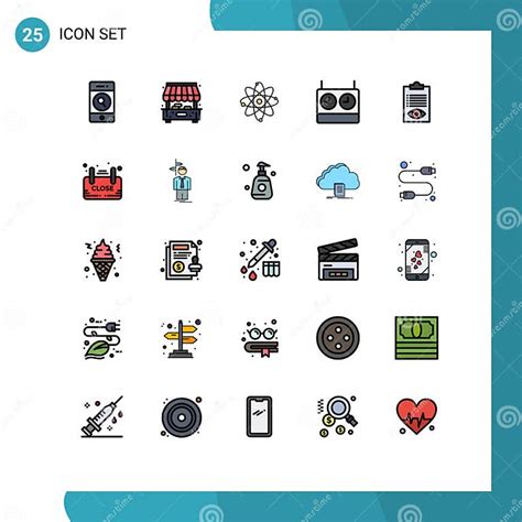 Mobile Interface Filled Line Flat Color Set Of 25 Pictograms Of Line Delivery Chemistry Check