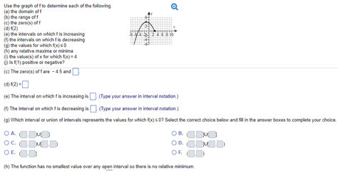 solved use the graph of f to determine each of the following