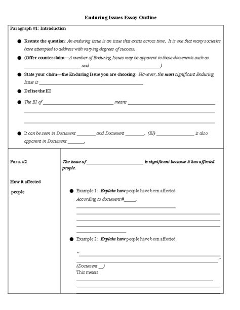 Enduring Issues Essay Outline Enduring Issues Essay Outline Paragraph 1 Introduction Restate