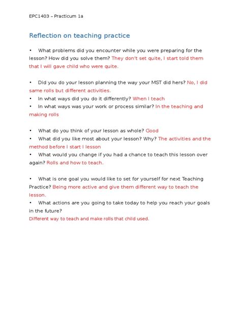 Reflection On Teaching Practice Pdf