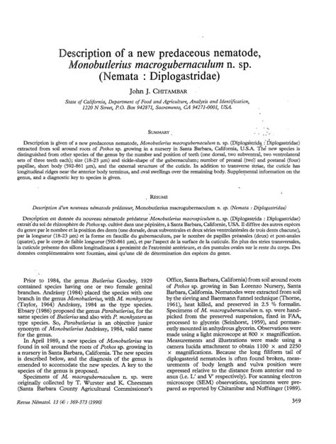 Pdf Description Of A New Predaceous Nematode Monobutlerius