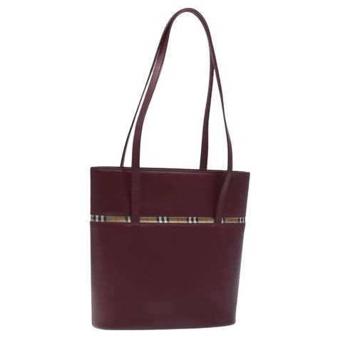 Burberry Nova Check Tote Leather Dark Red Ref2505613 Joli Closet