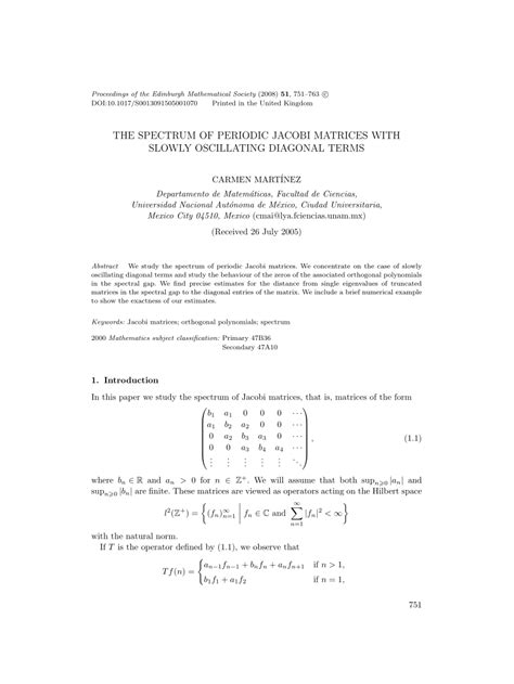 Pdf The Spectrum Of Periodic Jacobi Matrices With Slowly Oscillating