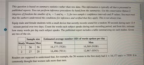 solved this question is based on summary statistics rather