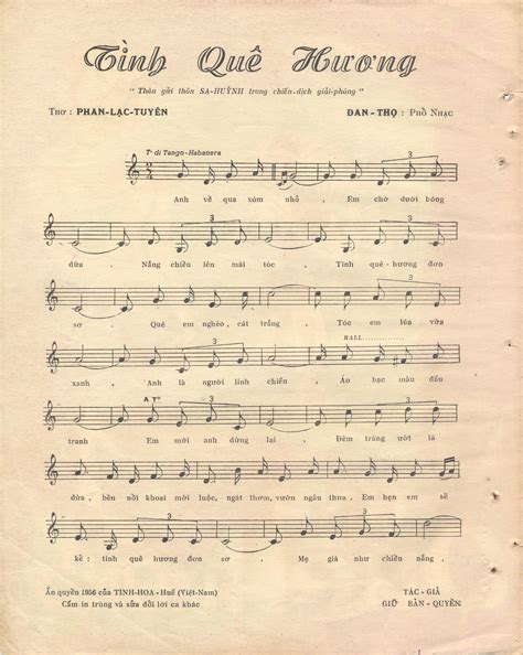 Sheet nhạc bài Tình quê hương Hợp Âm Việt