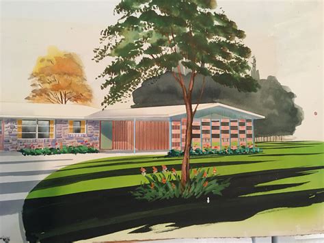 3 Facades Elevations And 1 Floor Plan Original Mid Century Renderings Drawings 4611168897