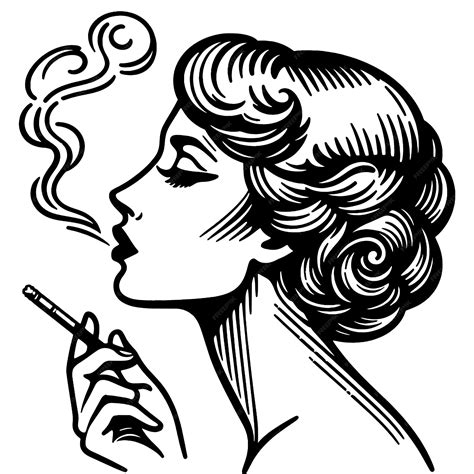 Premium Vector Woman Smokes A Cigarette Hand Drawing Vintage Style