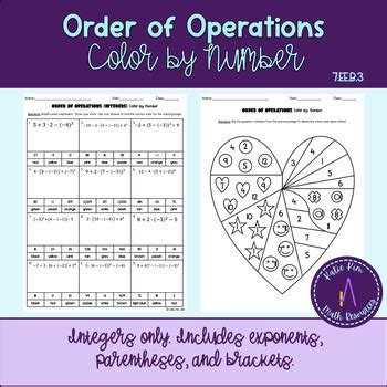 Order Of Operations Color By Number Activity Integers By Katie Kim