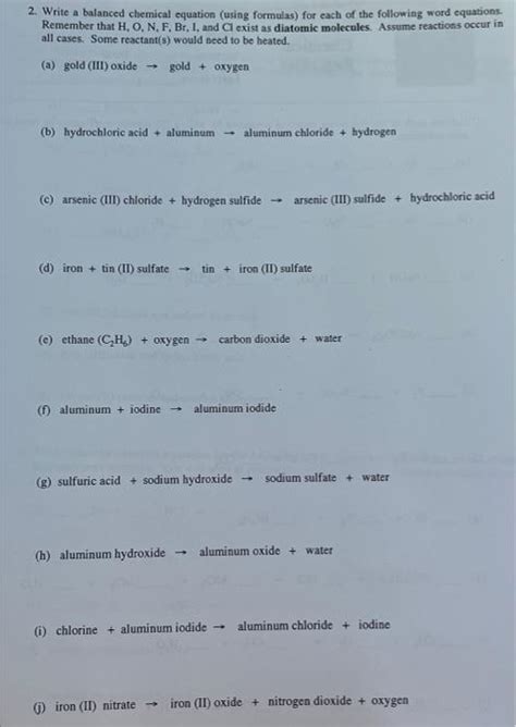Solved 2 Write A Balanced Chemical Equation Using
