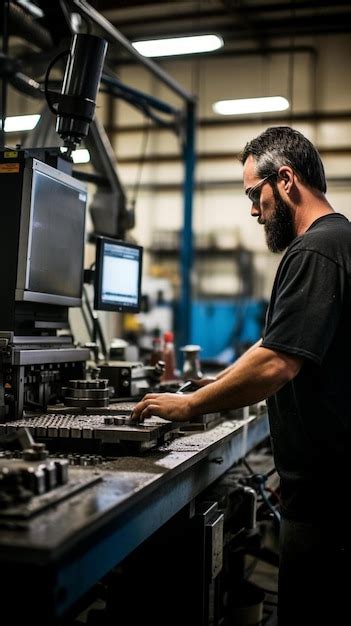 premium ai image cnc machine operator programing on a comput