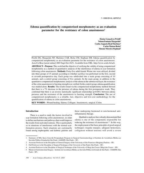 Pdf Edema Quantification By Computerized Morphometry As An Evaluation