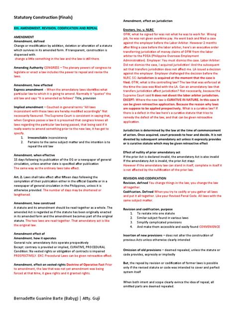 Statutory Construction Finals Pdf Repeal Statutory Interpretation