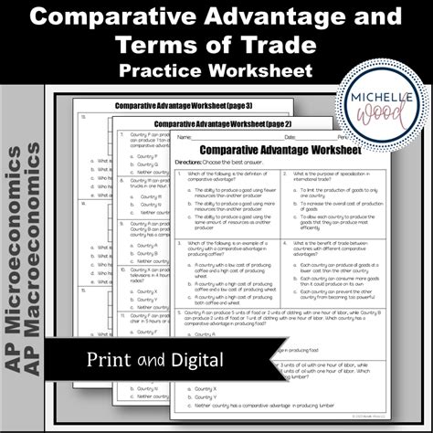 Comparative Advantage Practice Worksheet Print And Digital Michelle Wood