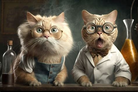 Cats Dressed As Scientists Frightened In Shock From A Experiment Results Created With Generative