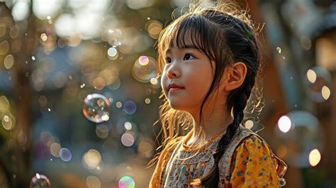 Premium Photo Lovely Asian Girl Releasing Bubblesxa